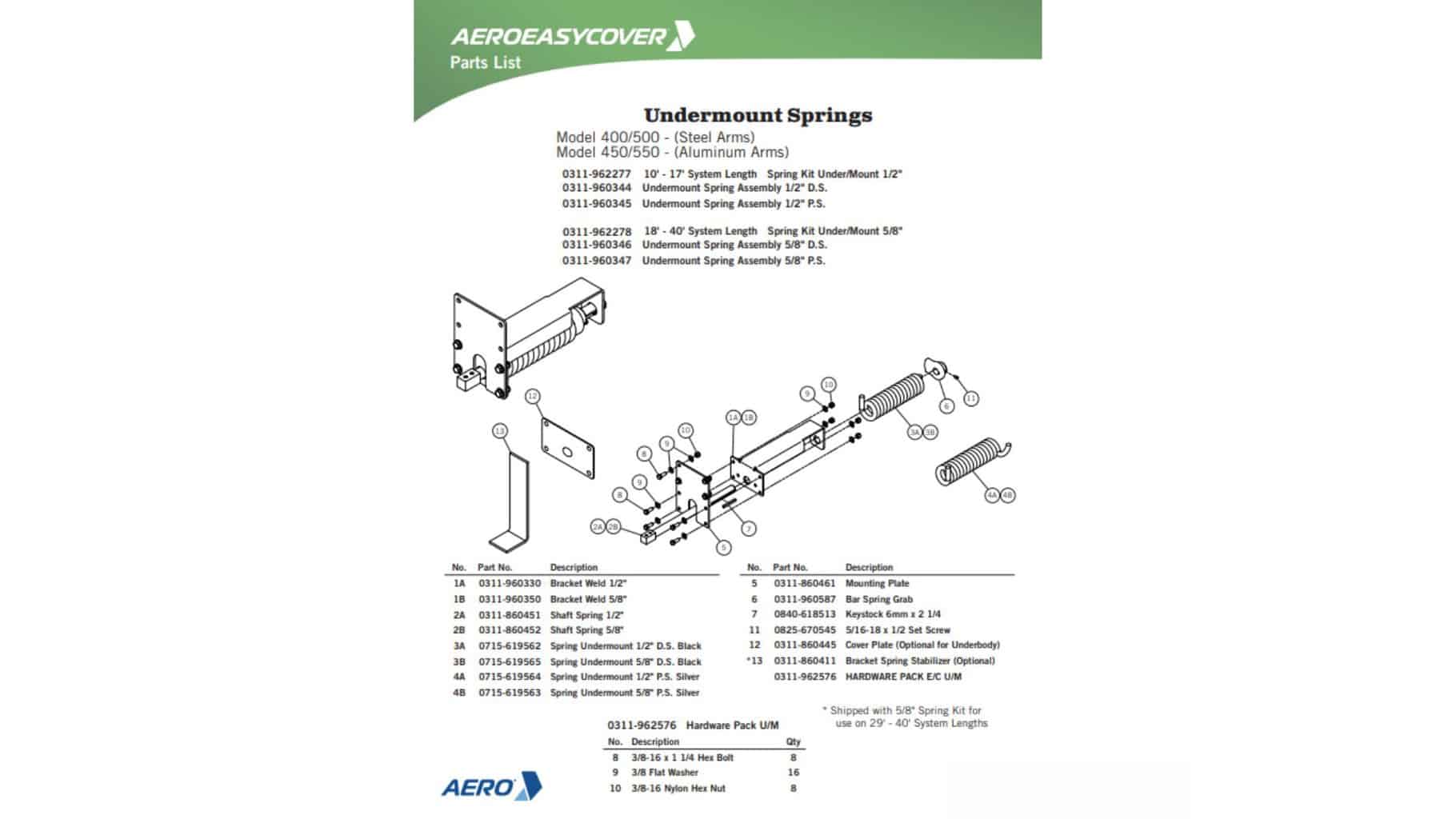 Aero 0311-962278 Tarp Spring Assembly Kit - 5/8″ (Both Sides) | Easy ...